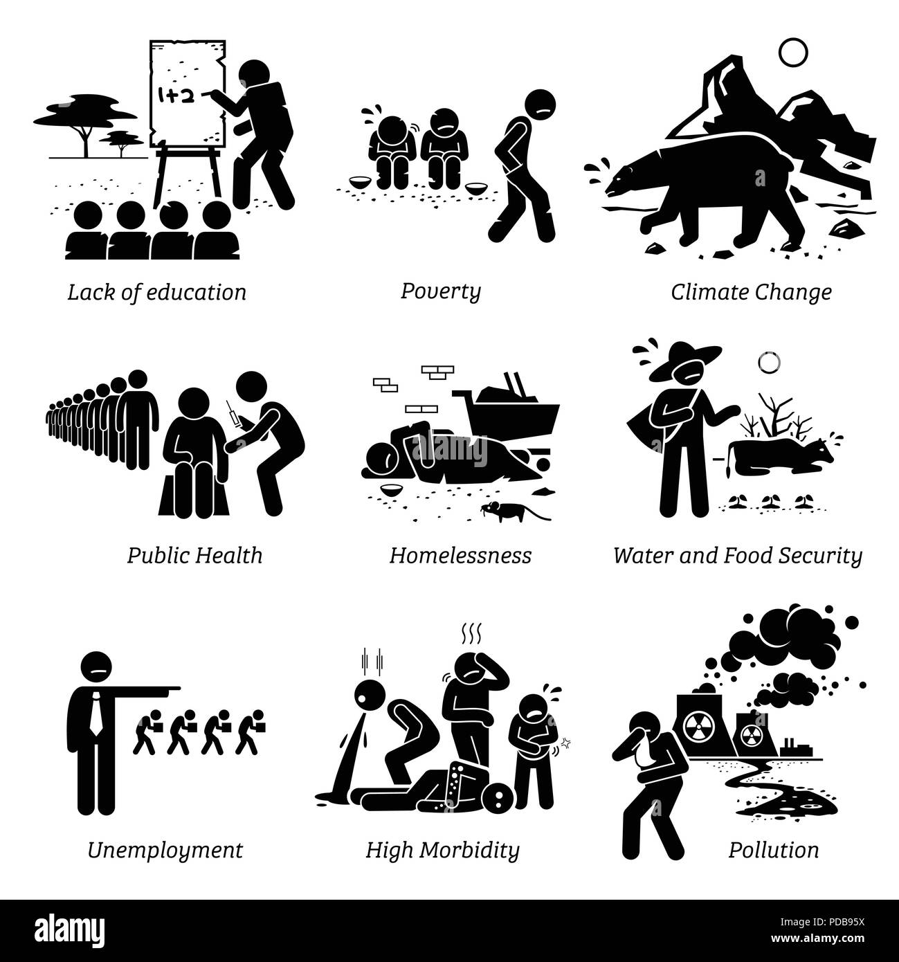 Social Issues and Critical Problems Pictogram Icons Stock Vector Image ...