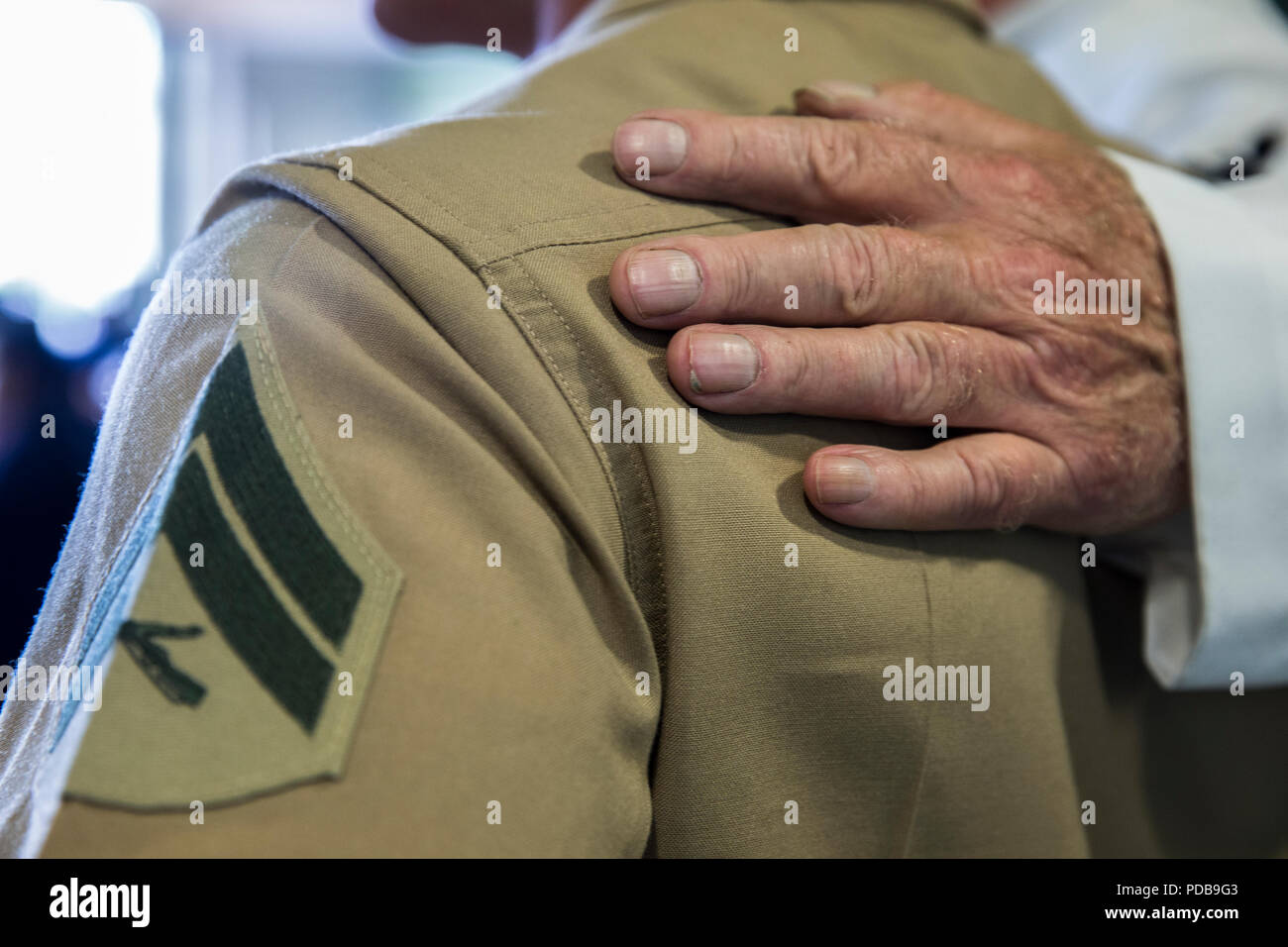 SEATTLE ( August 3, 2018) Robert Imari, a U.S. Navy veteran, places his ...