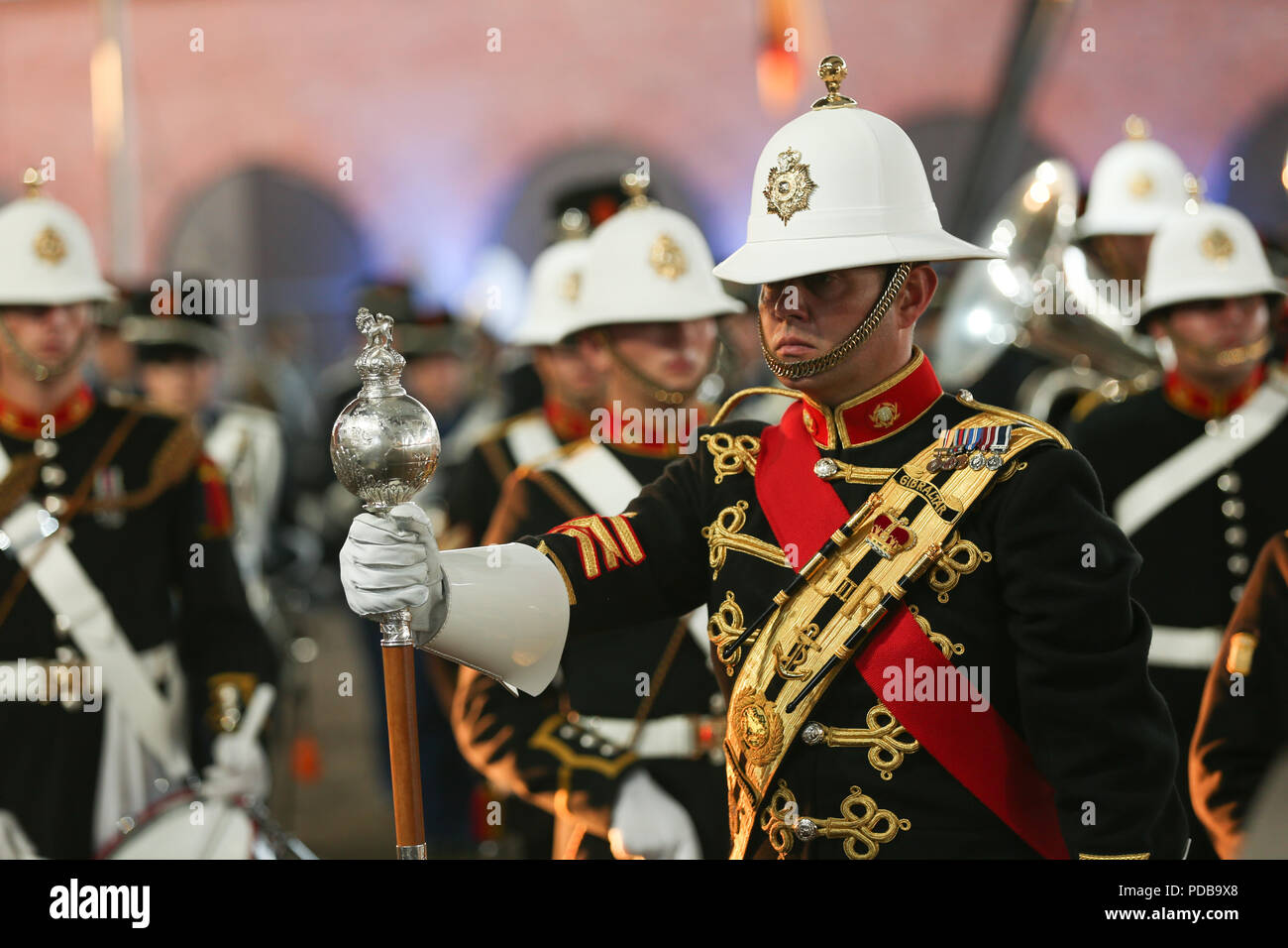 Members of the Band of Her Majesty’s Royal Marines perform during the ...