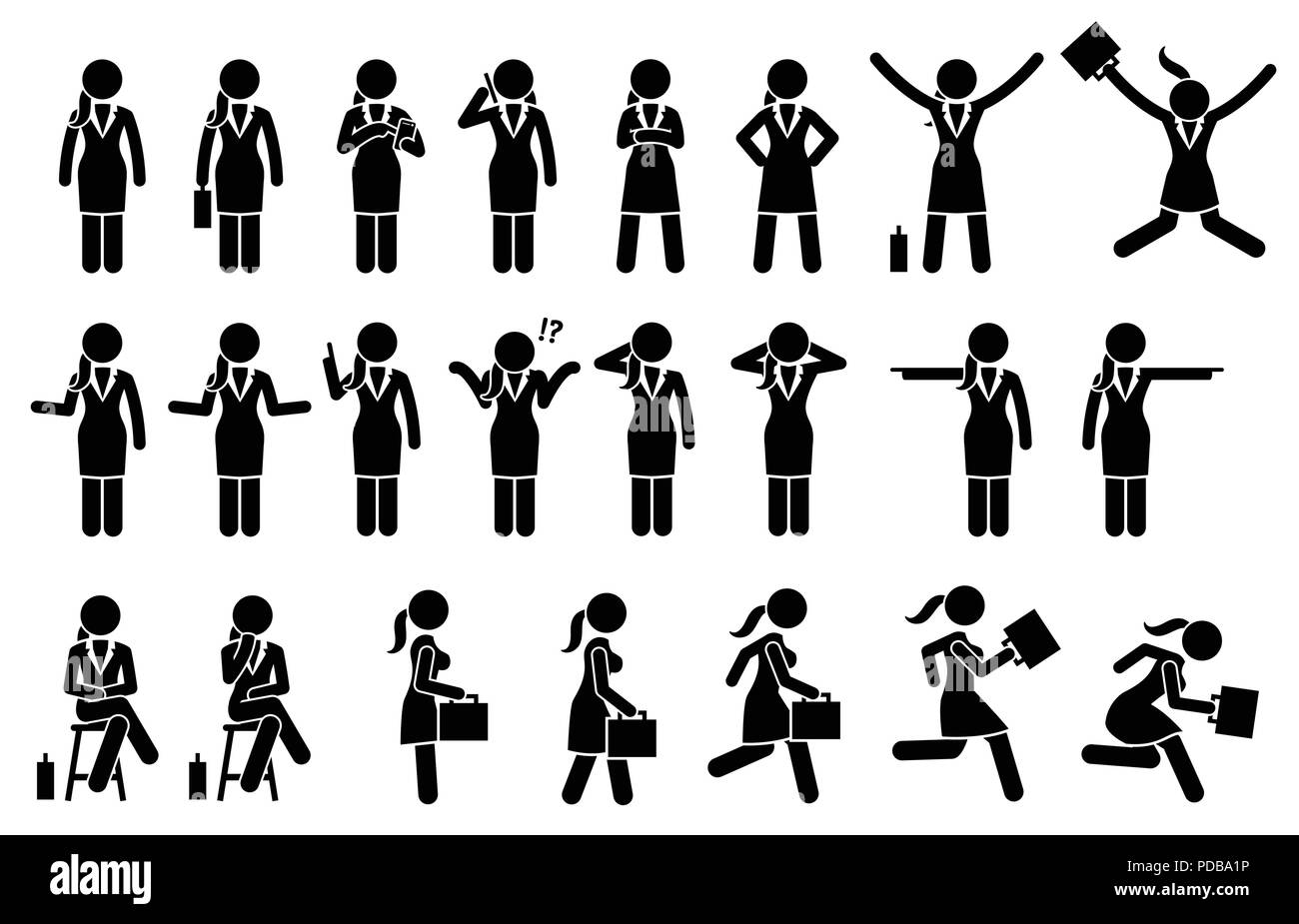 Businesswoman Standing, Walking, Running and Sitting Poses and Postures ...