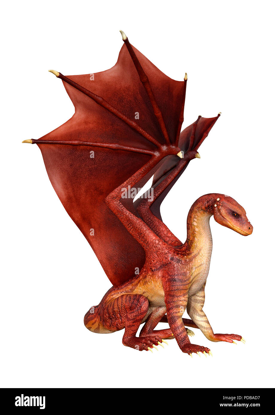 3D rendering of a red fairy tale dragon isolated on white background ...