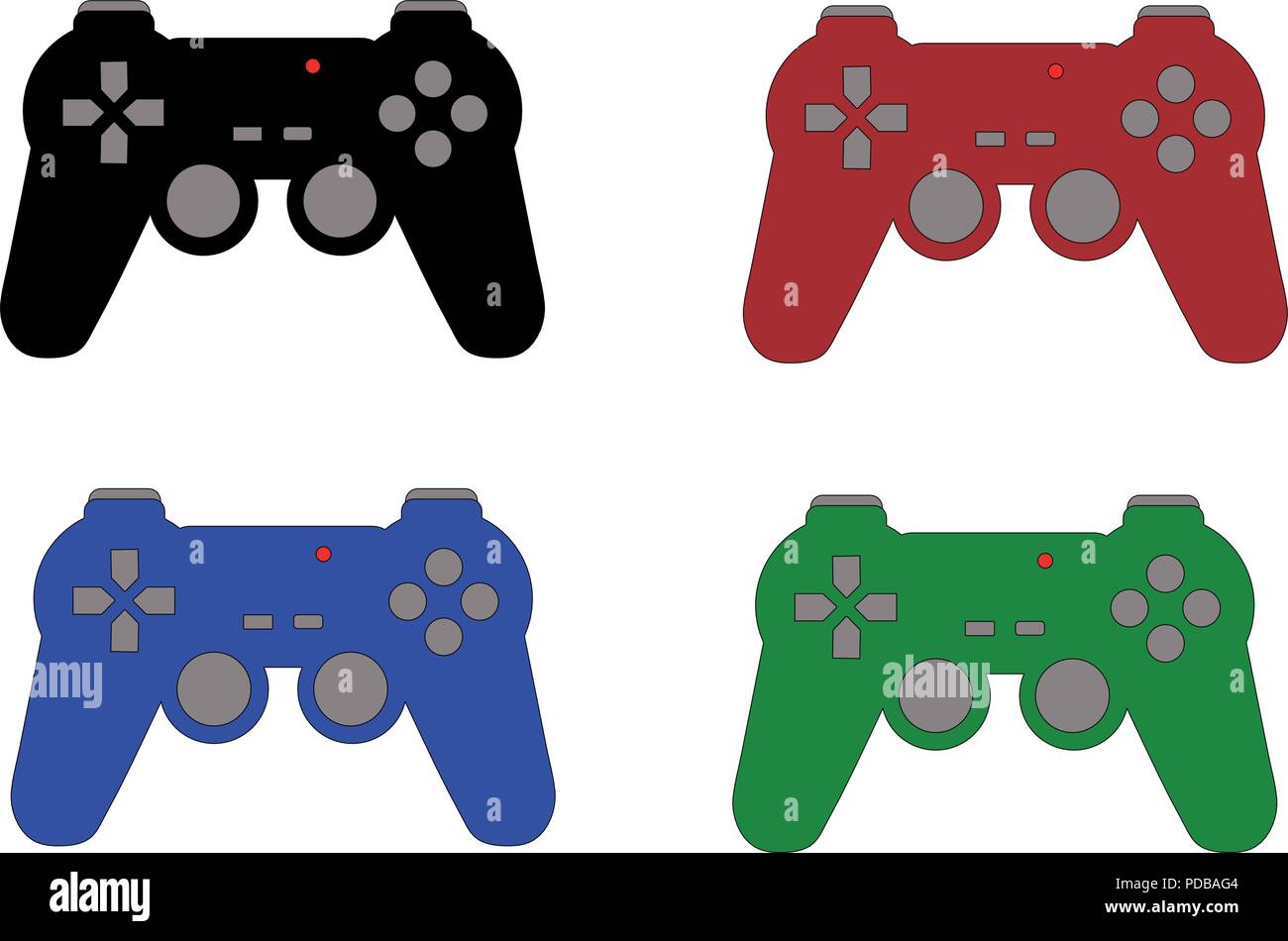 Set of four video game controller of different colors isolated. Gamepad ...