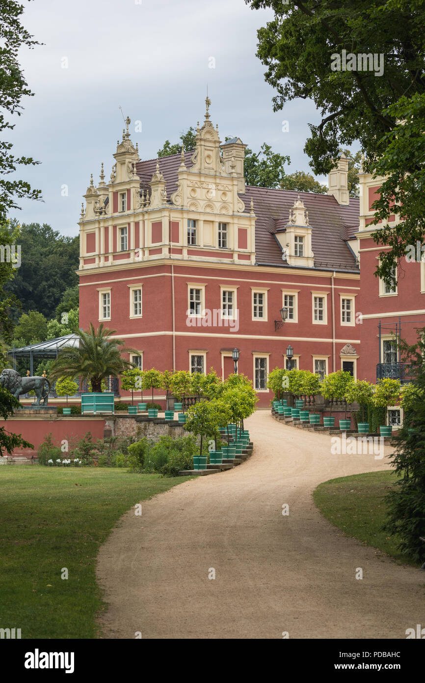 Beautiful red castle of Fuerst Pueckler in Bad Muskau Germany Stock ...