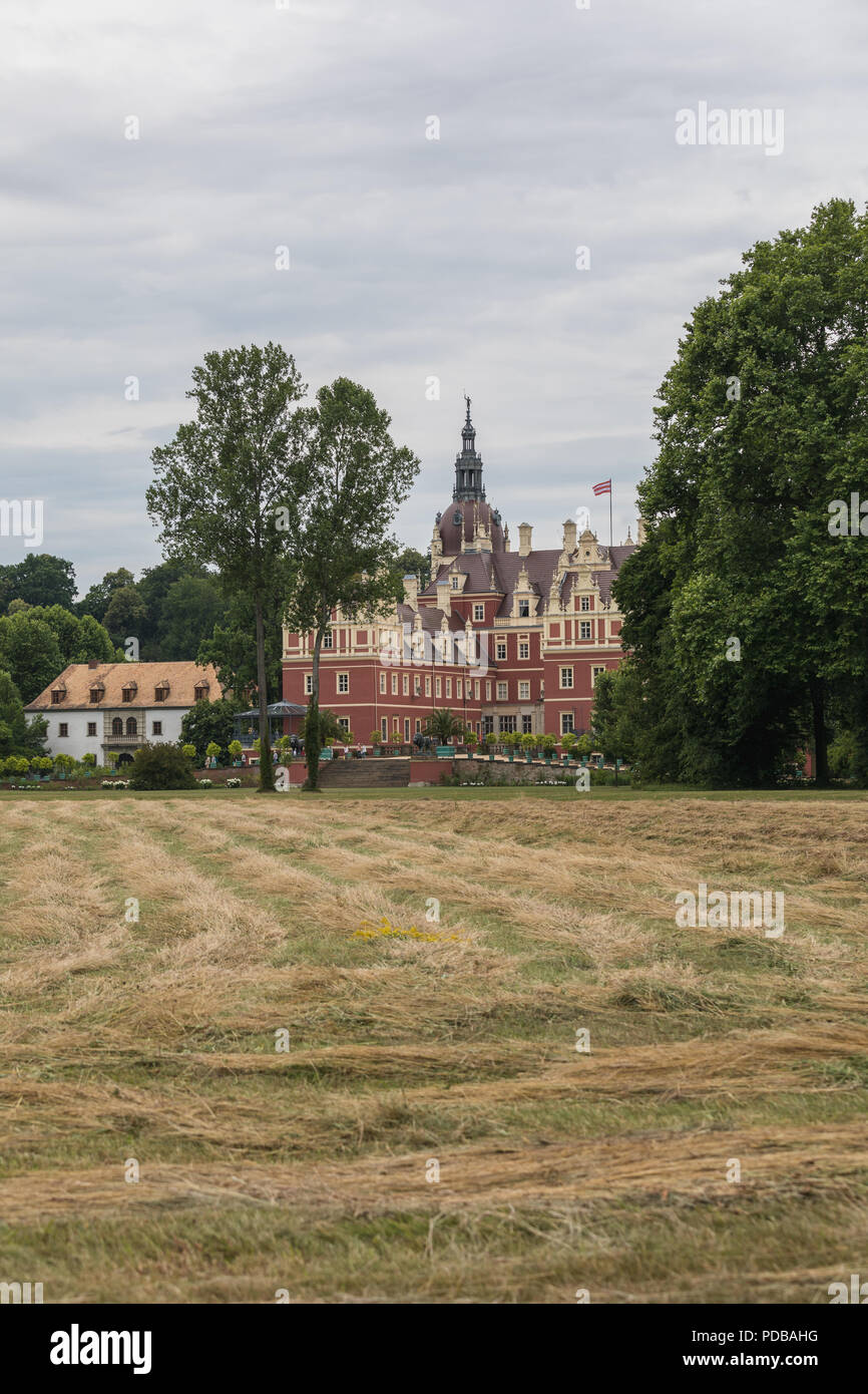 Beautiful red castle of Fuerst Pueckler in Bad Muskau Germany Stock ...