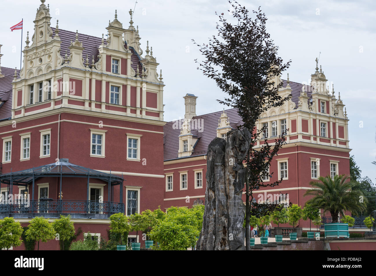 Beautiful red castle of Fuerst Pueckler in Bad Muskau Germany Stock ...
