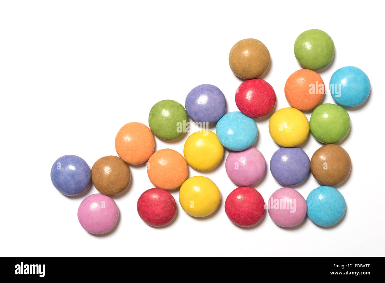 Colourful kids sugar candy sweets randomly arranged on white background ...