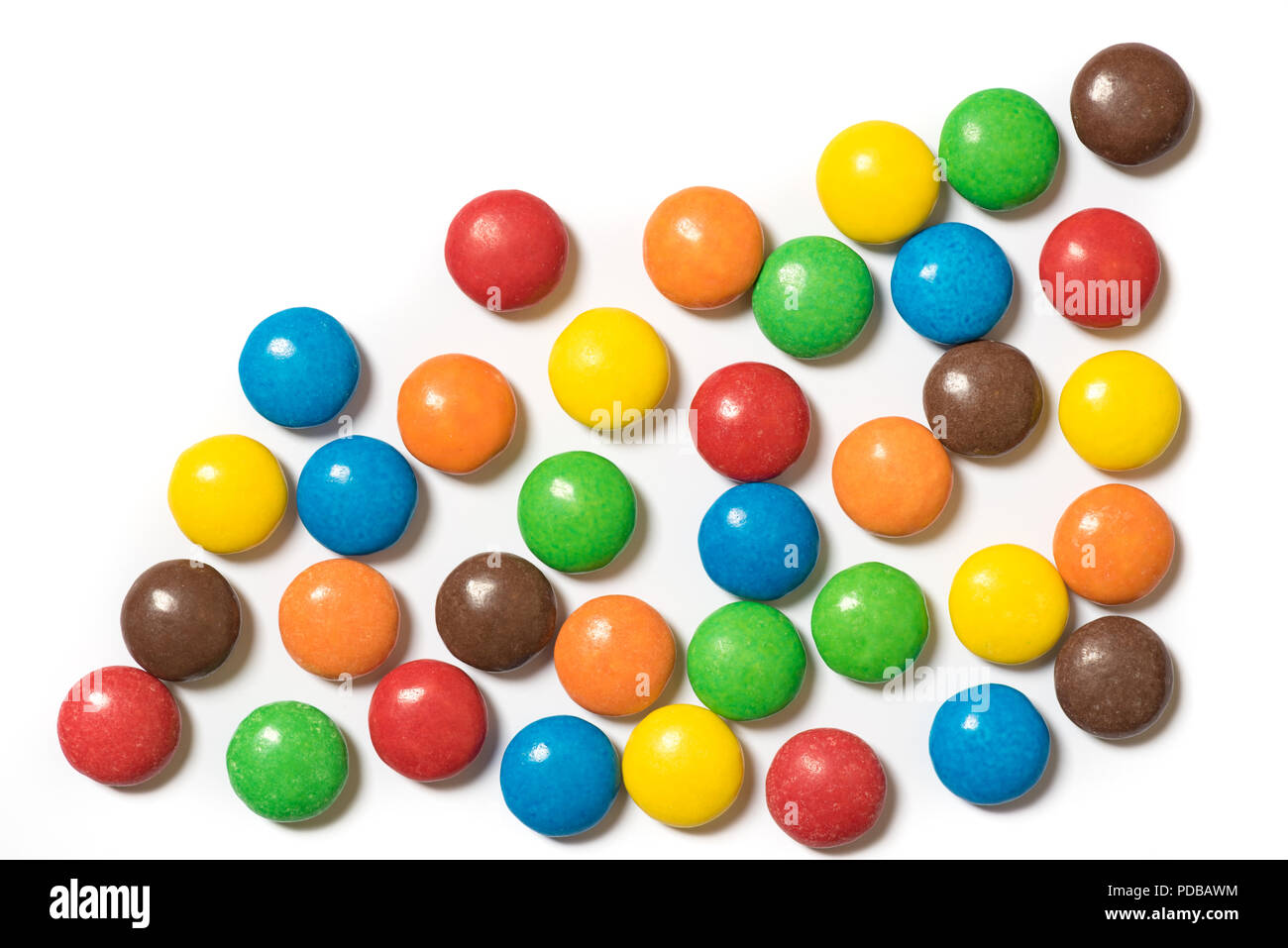 Sugar-coated coloured chocalate candies on white background Stock Photo ...