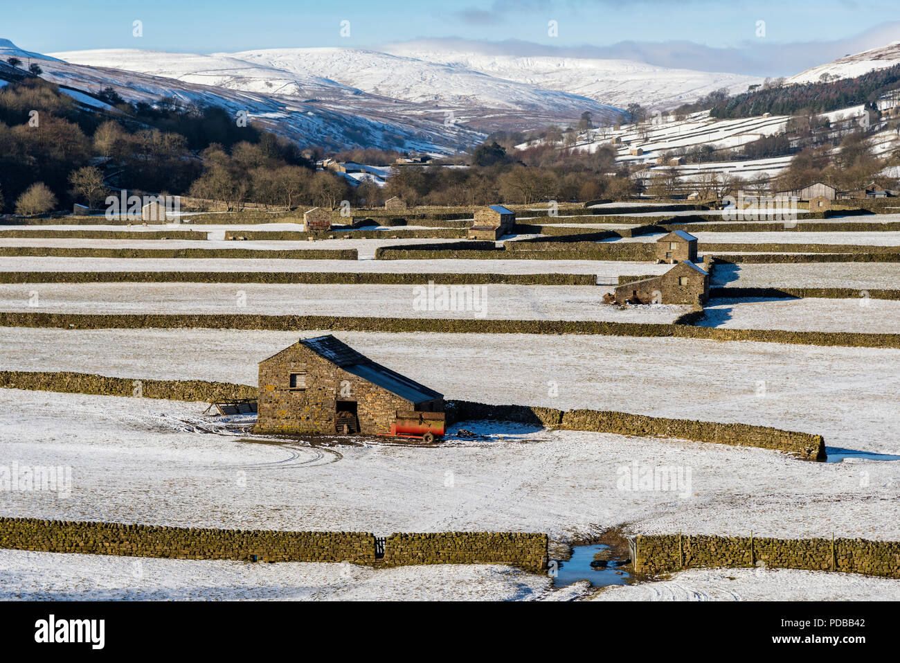 The barns and walls at Gunnerside in Swaledale Stock Photo - Alamy