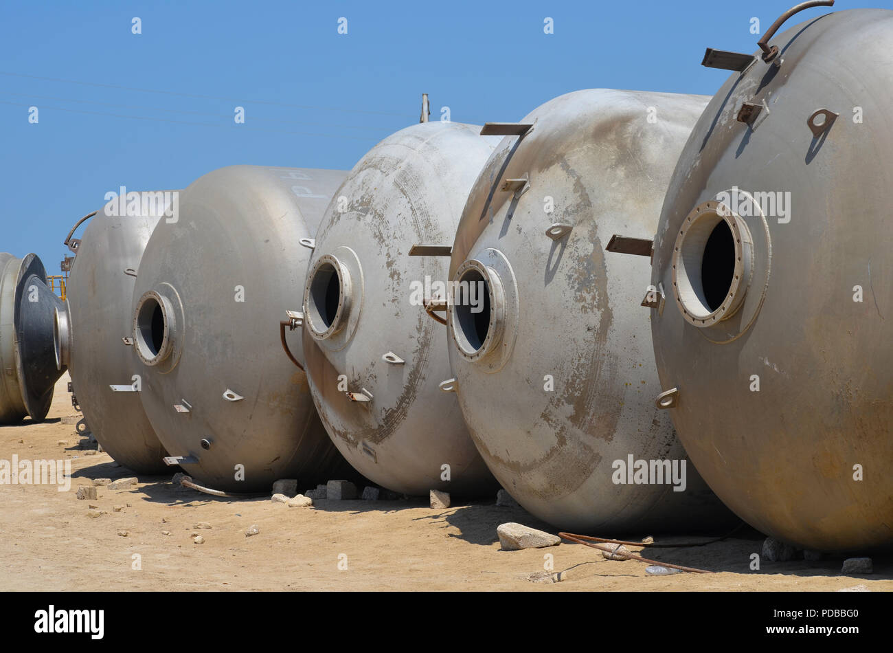 Empty oil extraction and clarification tanks in Artyom island ...