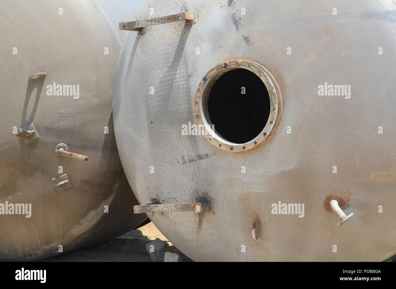 Empty oil extraction and clarification tanks in Artyom island ...