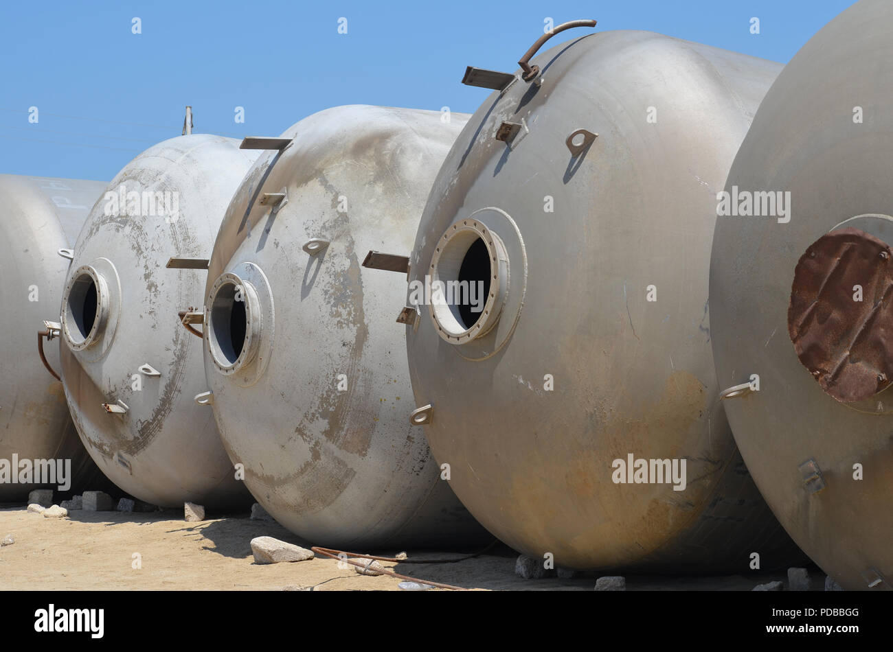 Empty oil extraction and clarification tanks in Artyom island ...