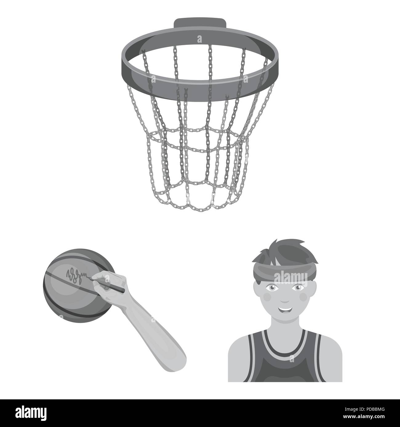 Basketball and attributes monochrome icons in set collection for design ...