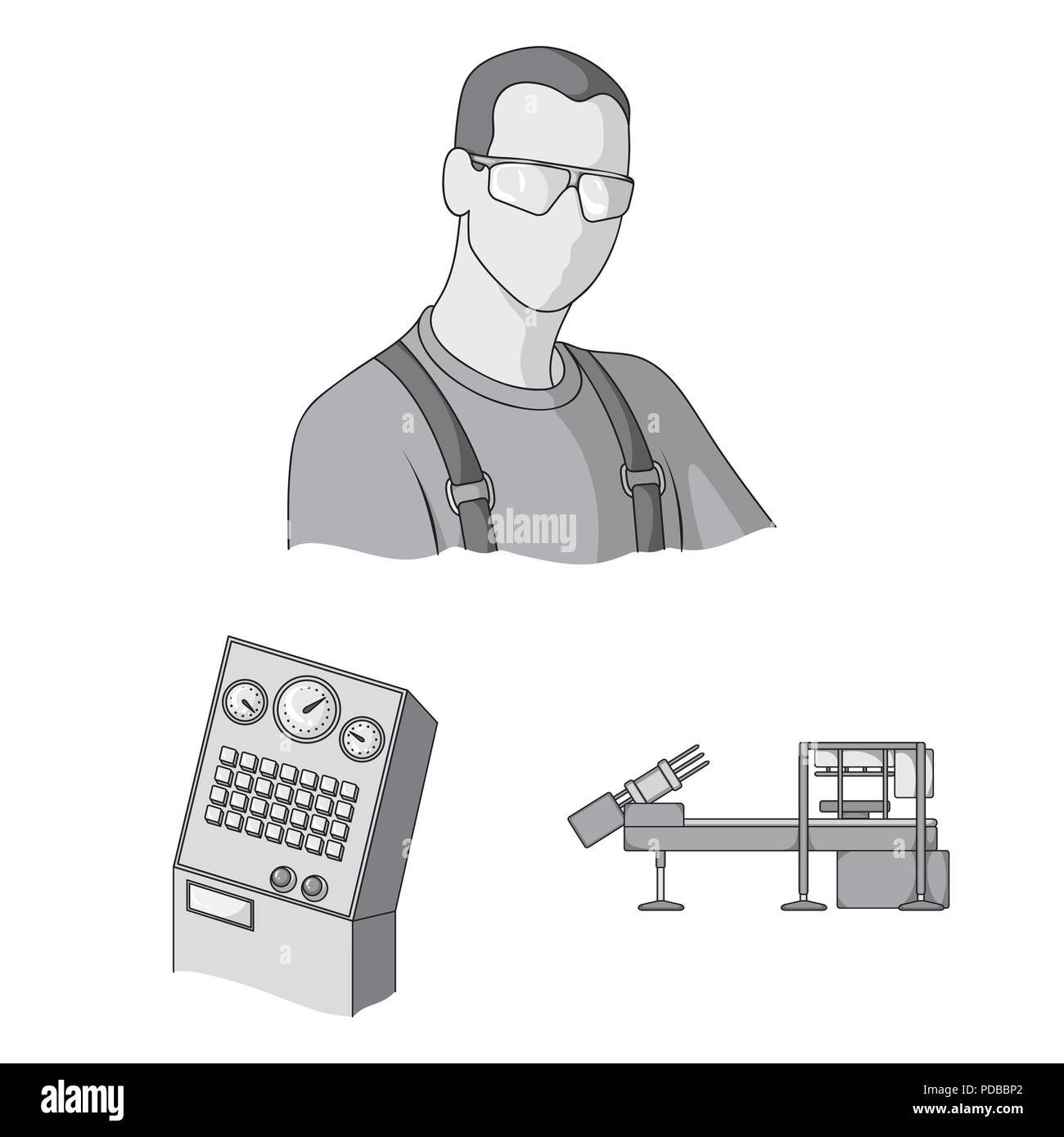 Equipment and machine monochrome icons in set collection for design ...