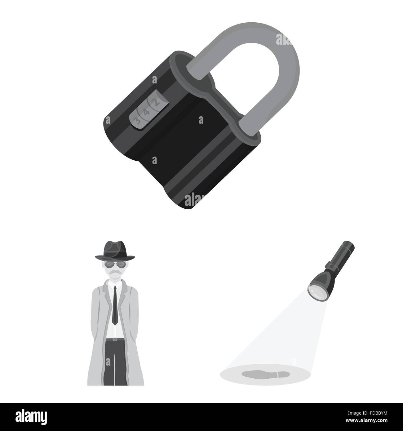Detective agency monochrome icons in set collection for design. Crime ...