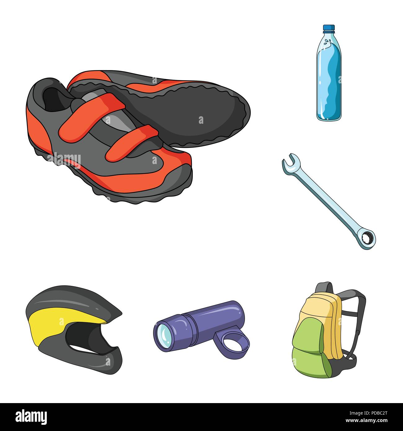 Bicycle outfit cartoon icons in set collection for design. Bicycle and ...