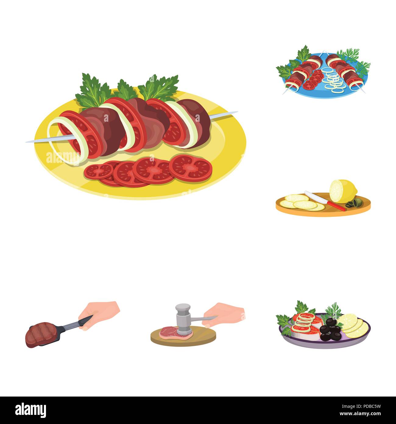 Cooking food cartoon icons in set collection for design. Kitchen ...