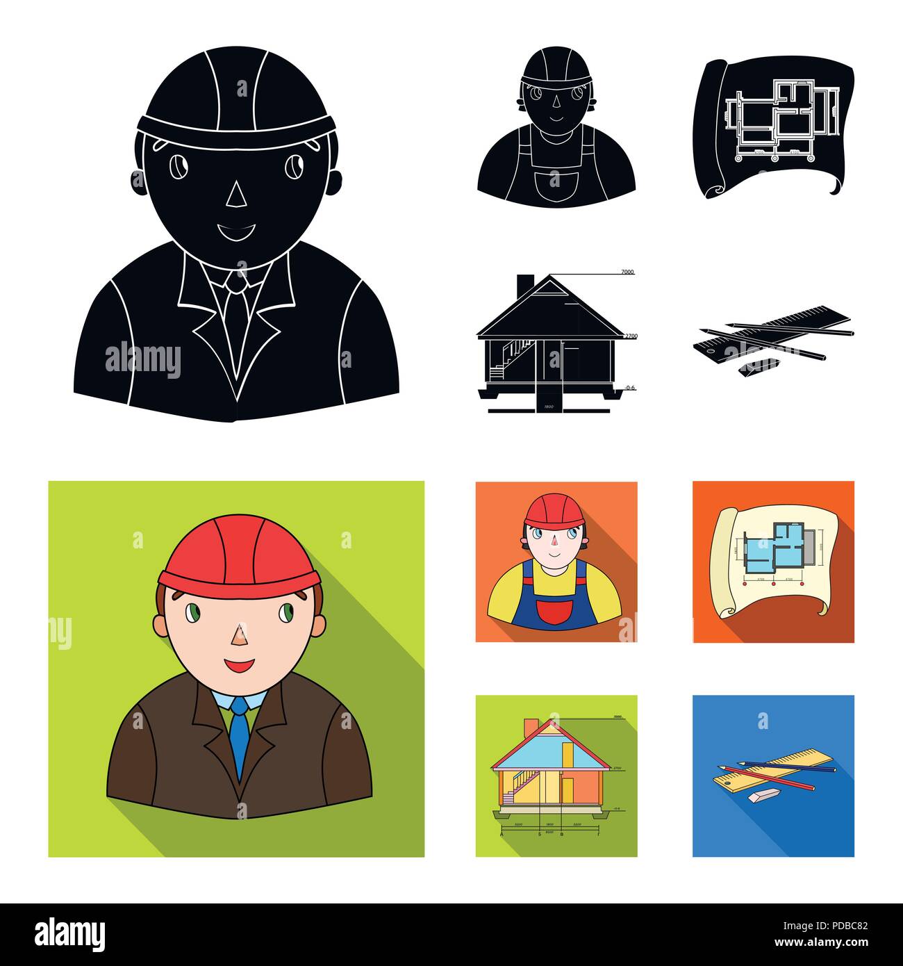 Engineer-constructor, construction worker, site plan, technical drawing ...