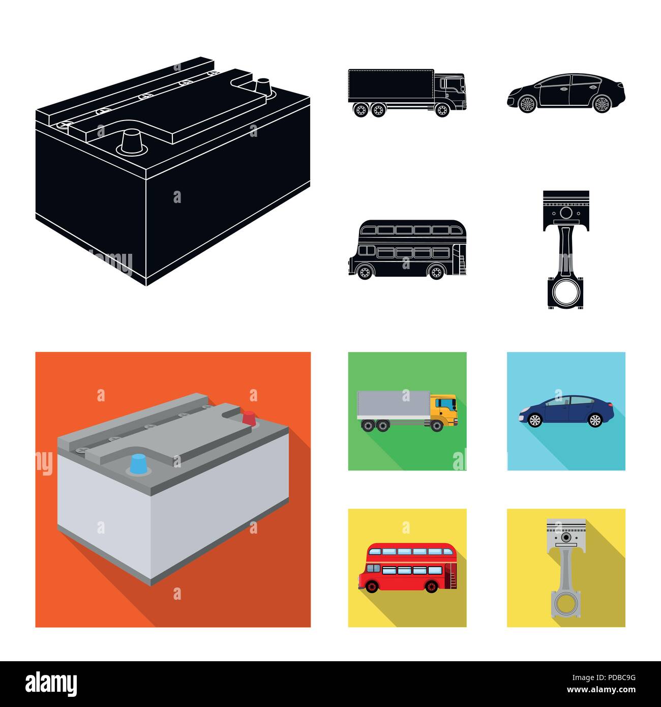 Battery and transport black, flat icons in set collection for design ...