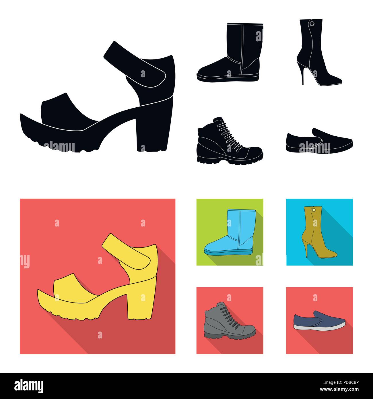 A set of icons on a variety of shoes.Different shoes single icon in ...