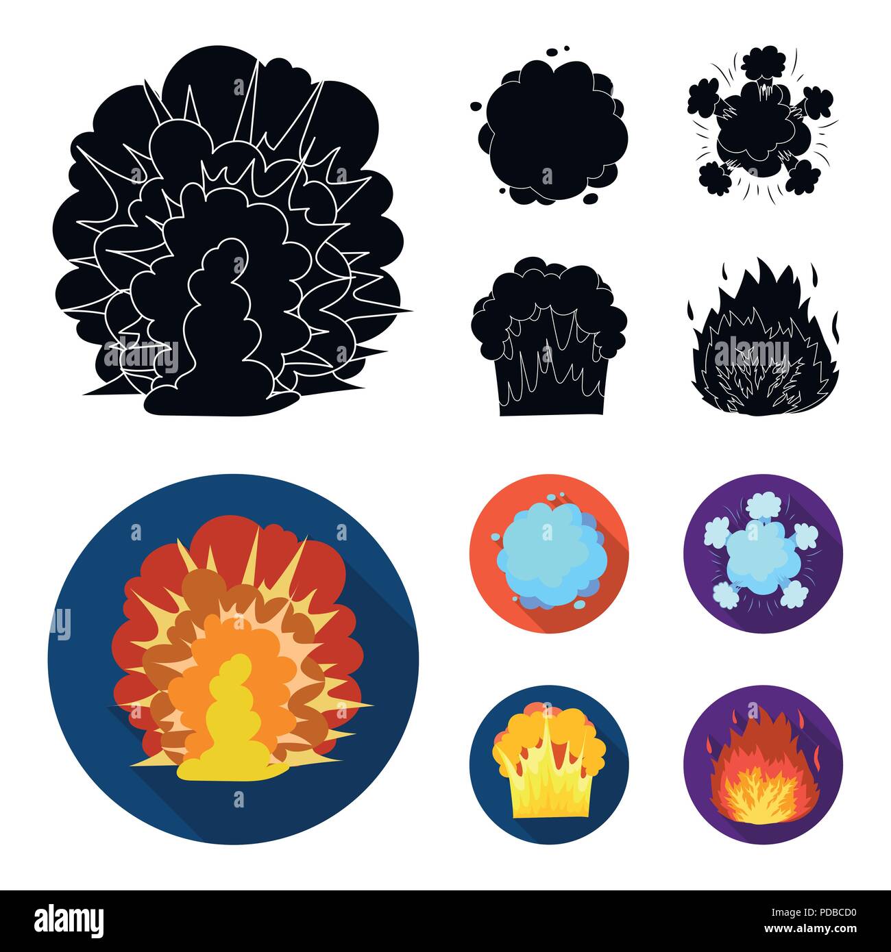 Flame, sparks, hydrogen fragments, atomic or gas explosion. Explosions ...