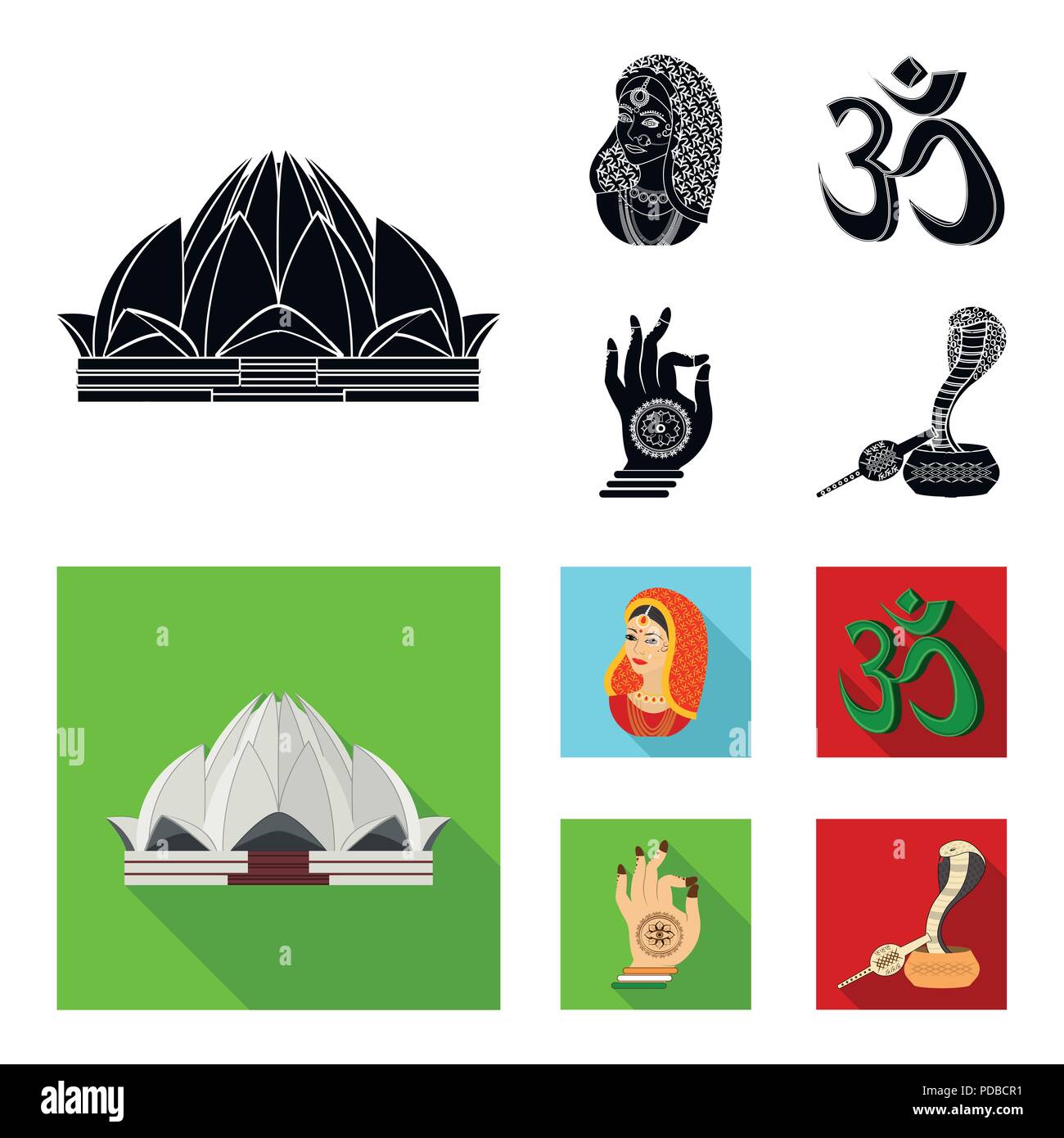 Country India black, flat icons in set collection for design.India and ...