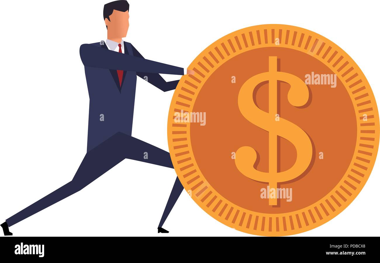 Businessmens pushing a coin Stock Vector Image & Art - Alamy