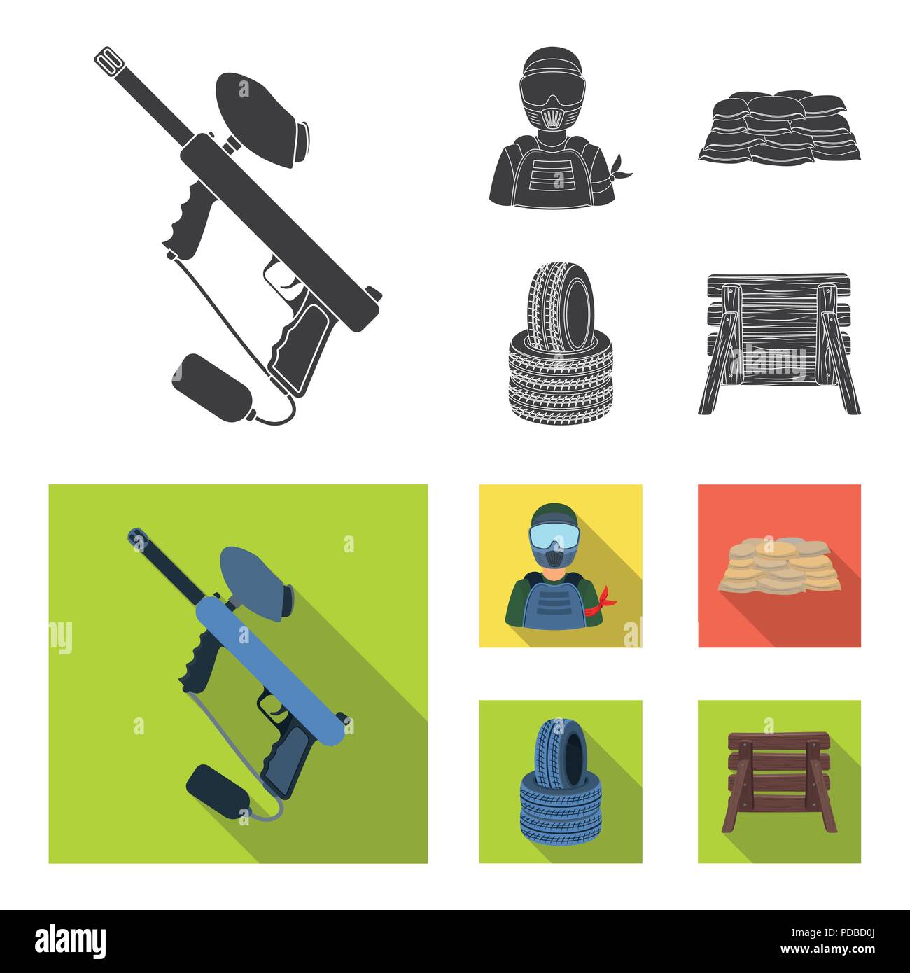 Paintball marker, player and other accessories. Paintball single icon ...