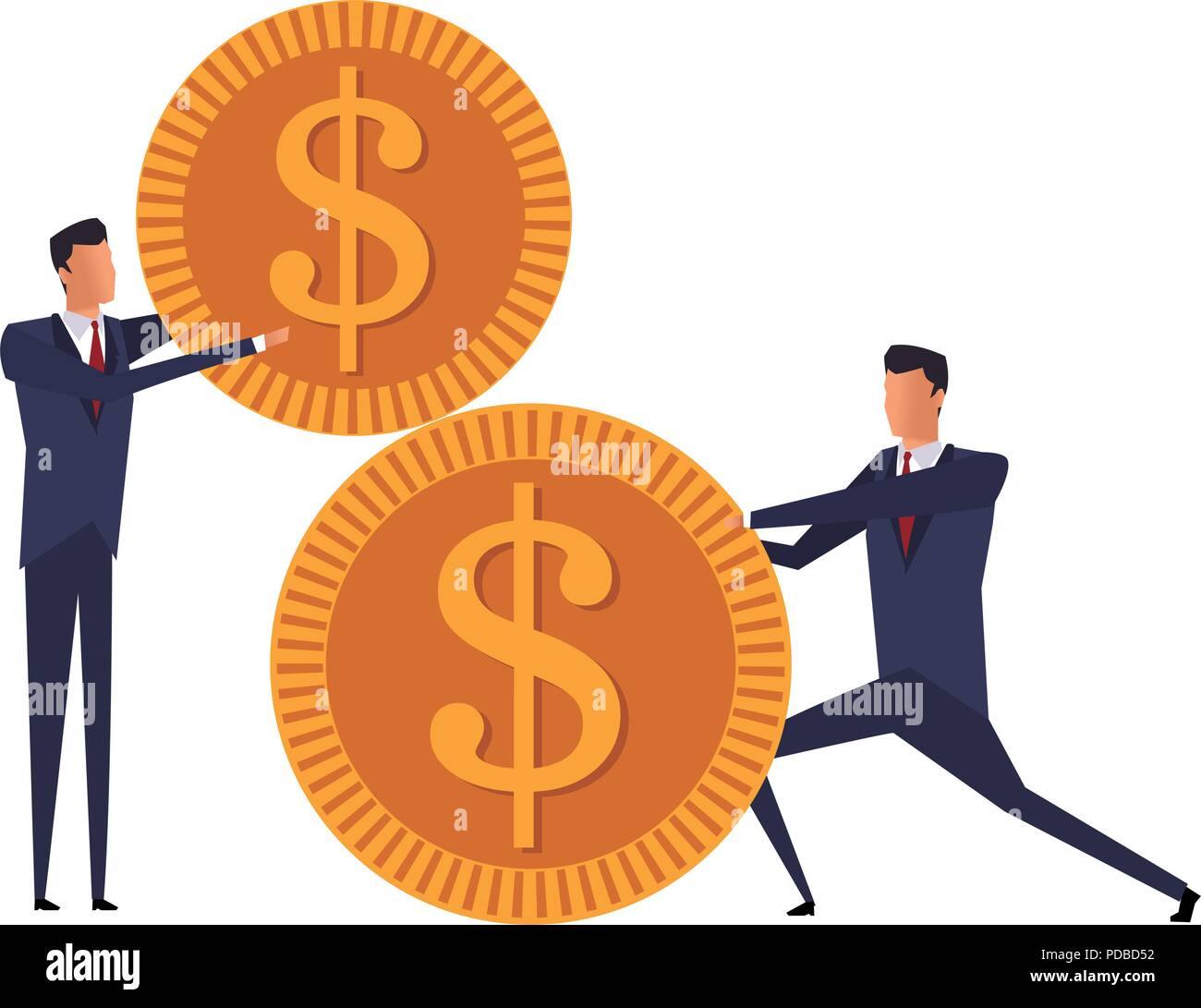 Businessmens pushing and holding a coin Stock Vector Image & Art - Alamy