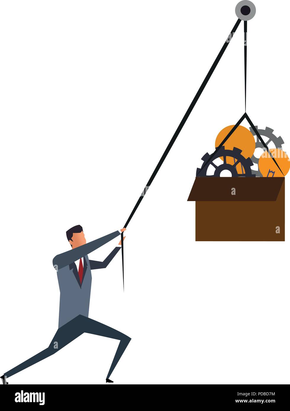 Businessman pulling box with gears and bulb inside Stock Vector Image ...