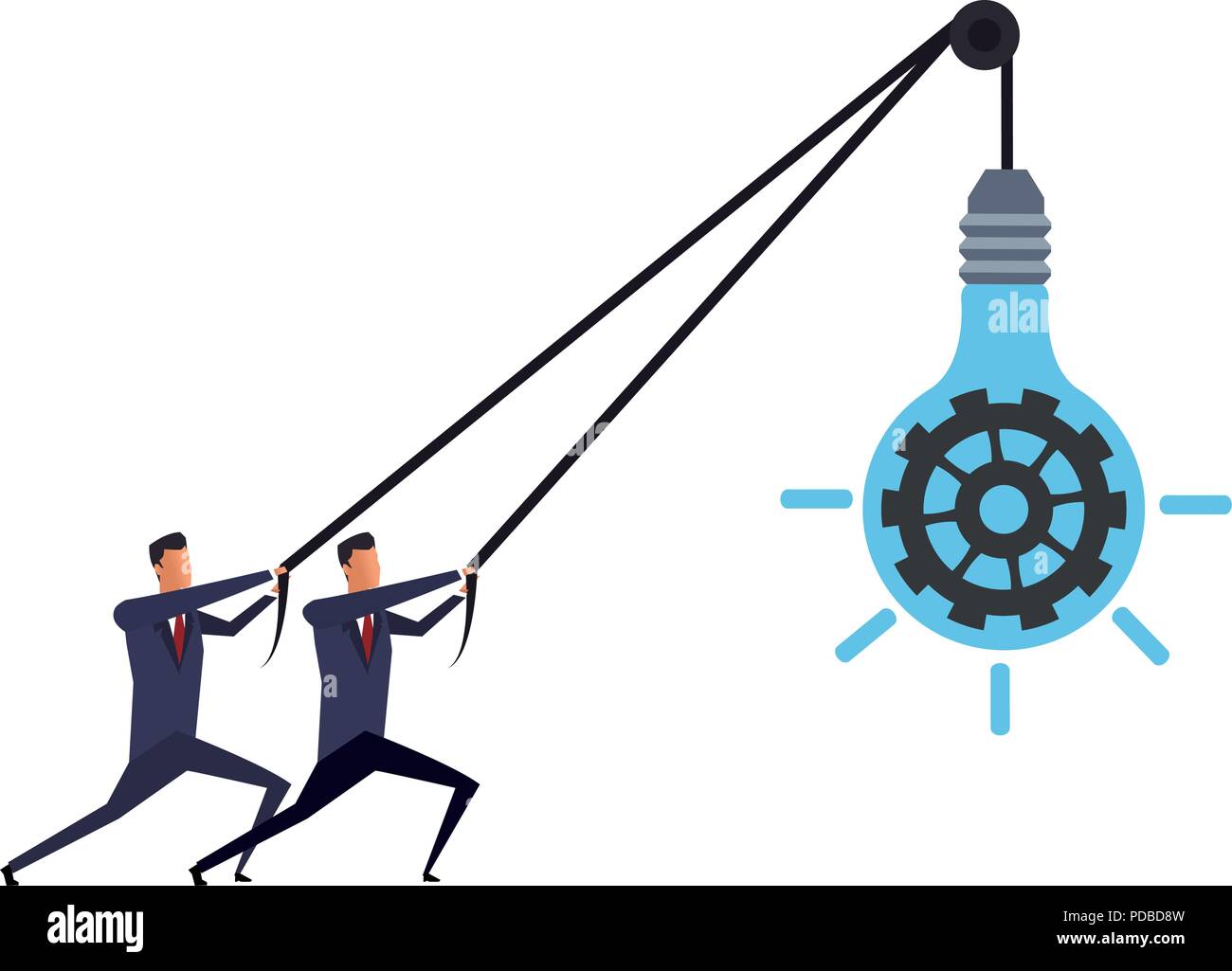 Businessmens pulling bulb light with gear inside Stock Vector Image ...