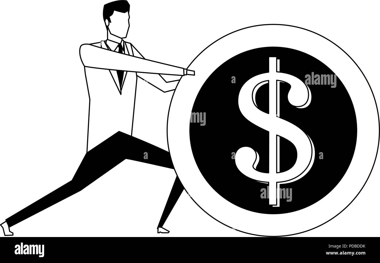 Businessmens pushing a coin in black and white Stock Vector Image & Art ...