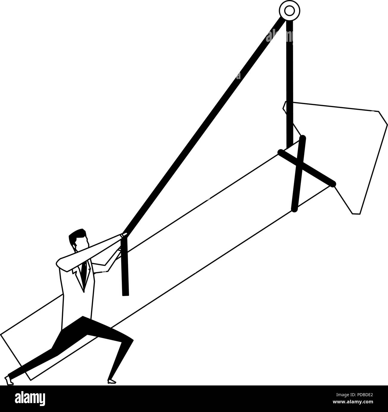 Businessman pulling arrow up with rope in black and white Stock Vector ...