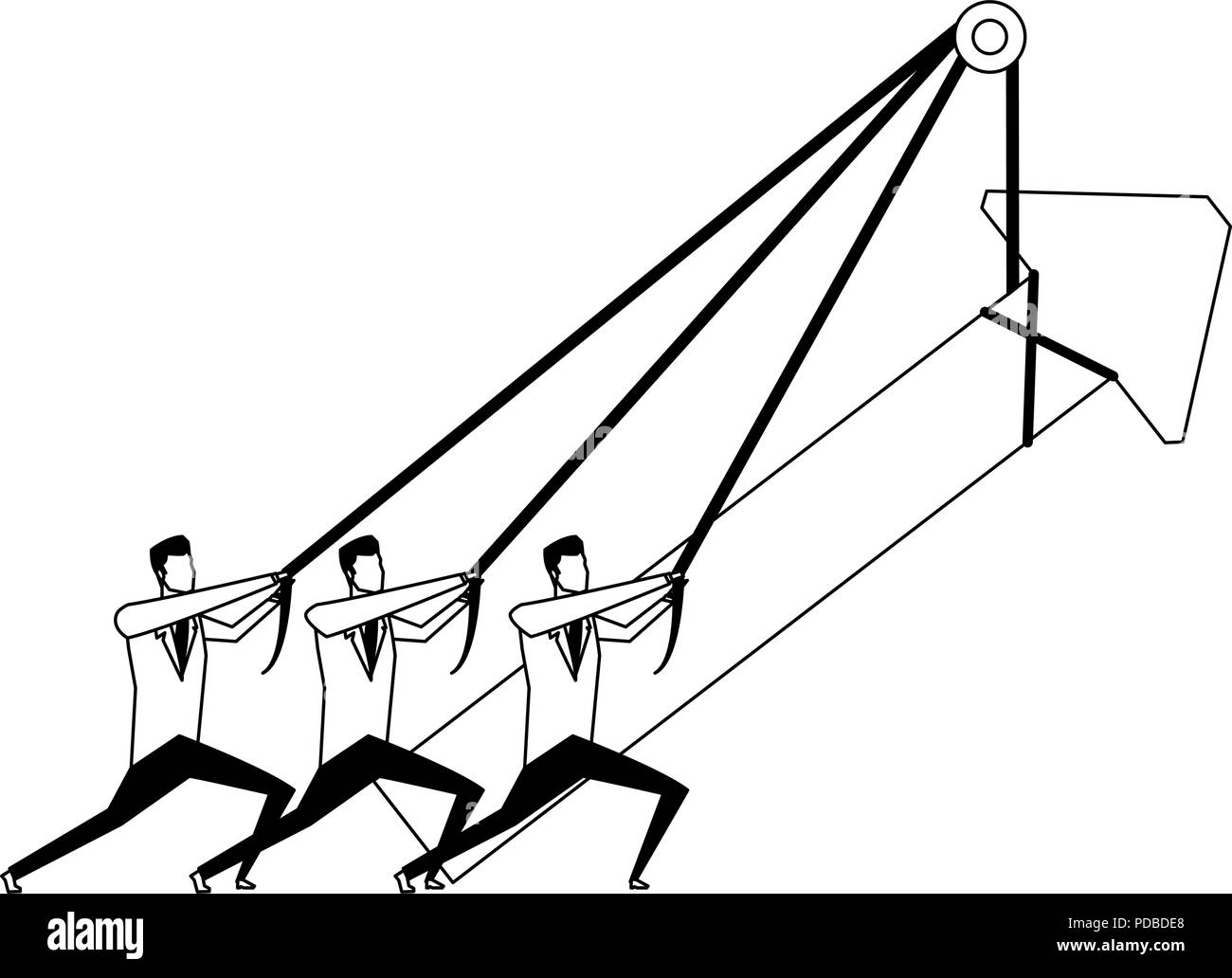Businessmens pulling arrow up with rope in black and white Stock Vector ...