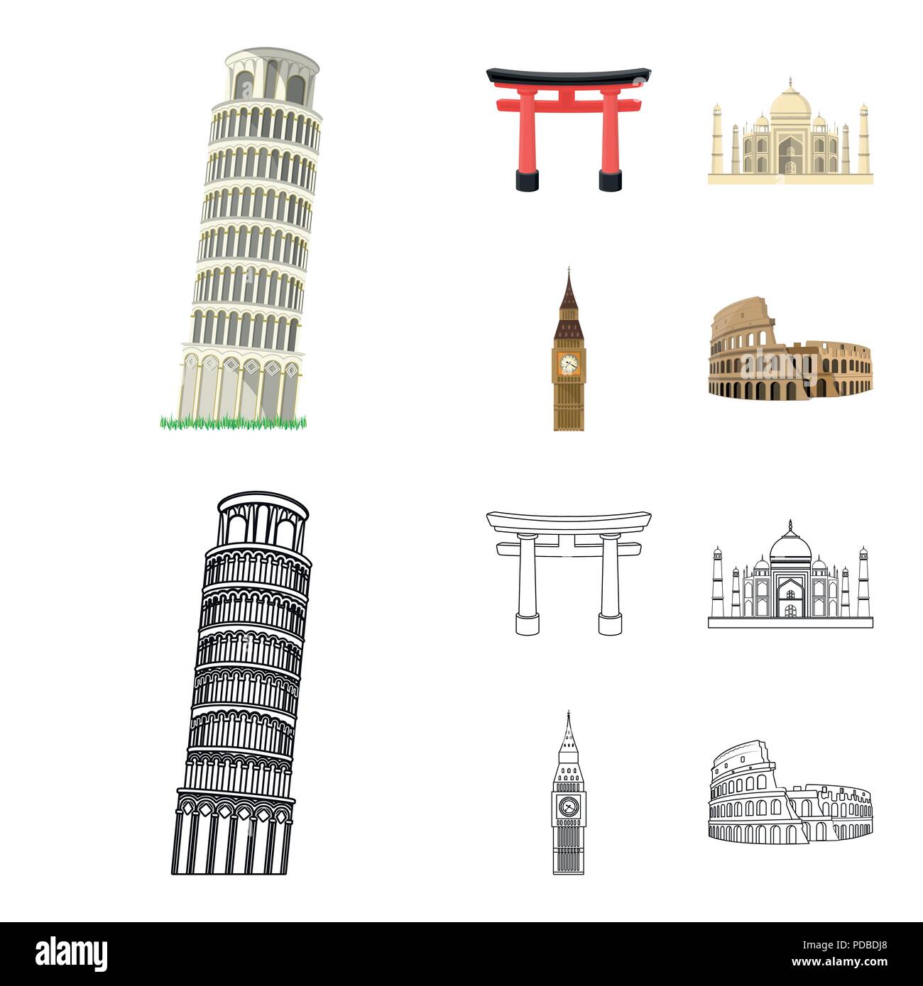 Sights of different countries cartoon,outline icons in set collection ...