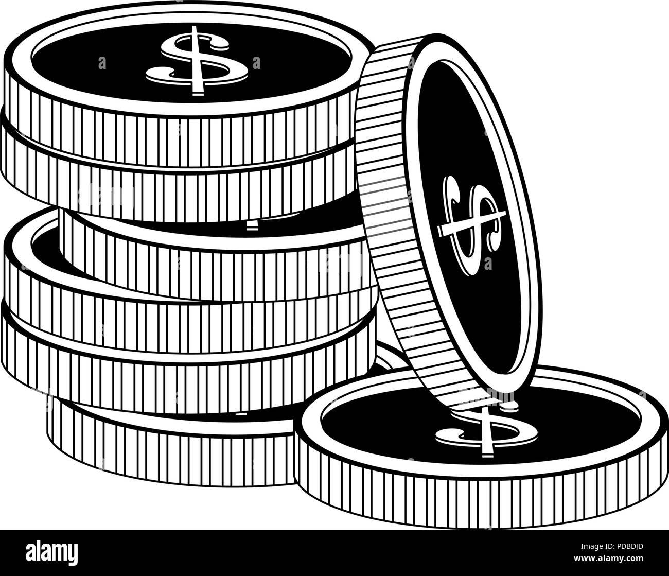 Coins stacked isolated in black and white Stock Vector Image & Art - Alamy