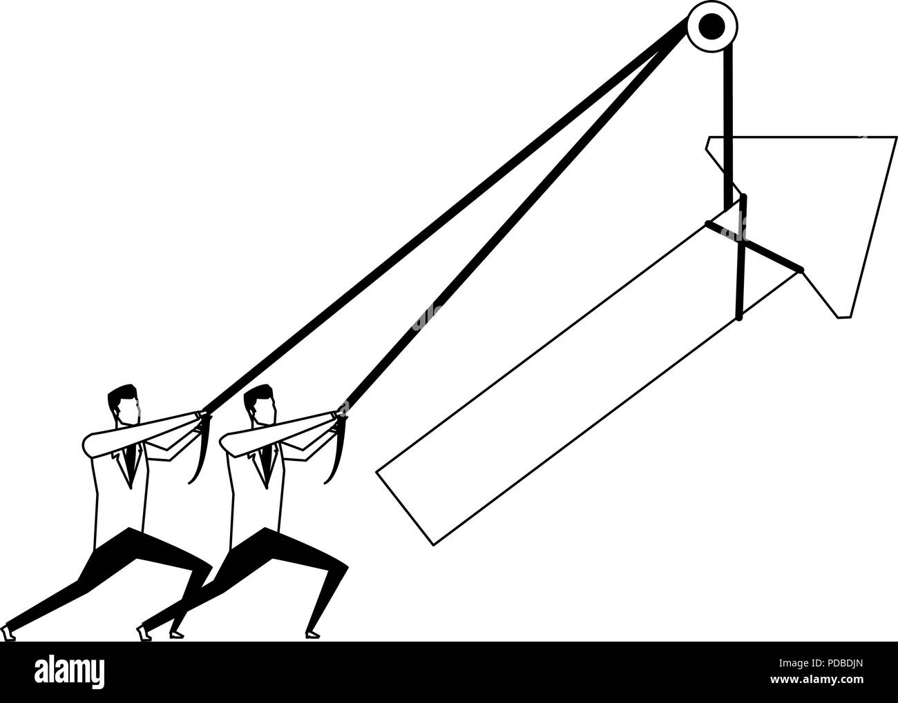 Businessmens pulling arrow up with rope in black and white Stock Vector ...