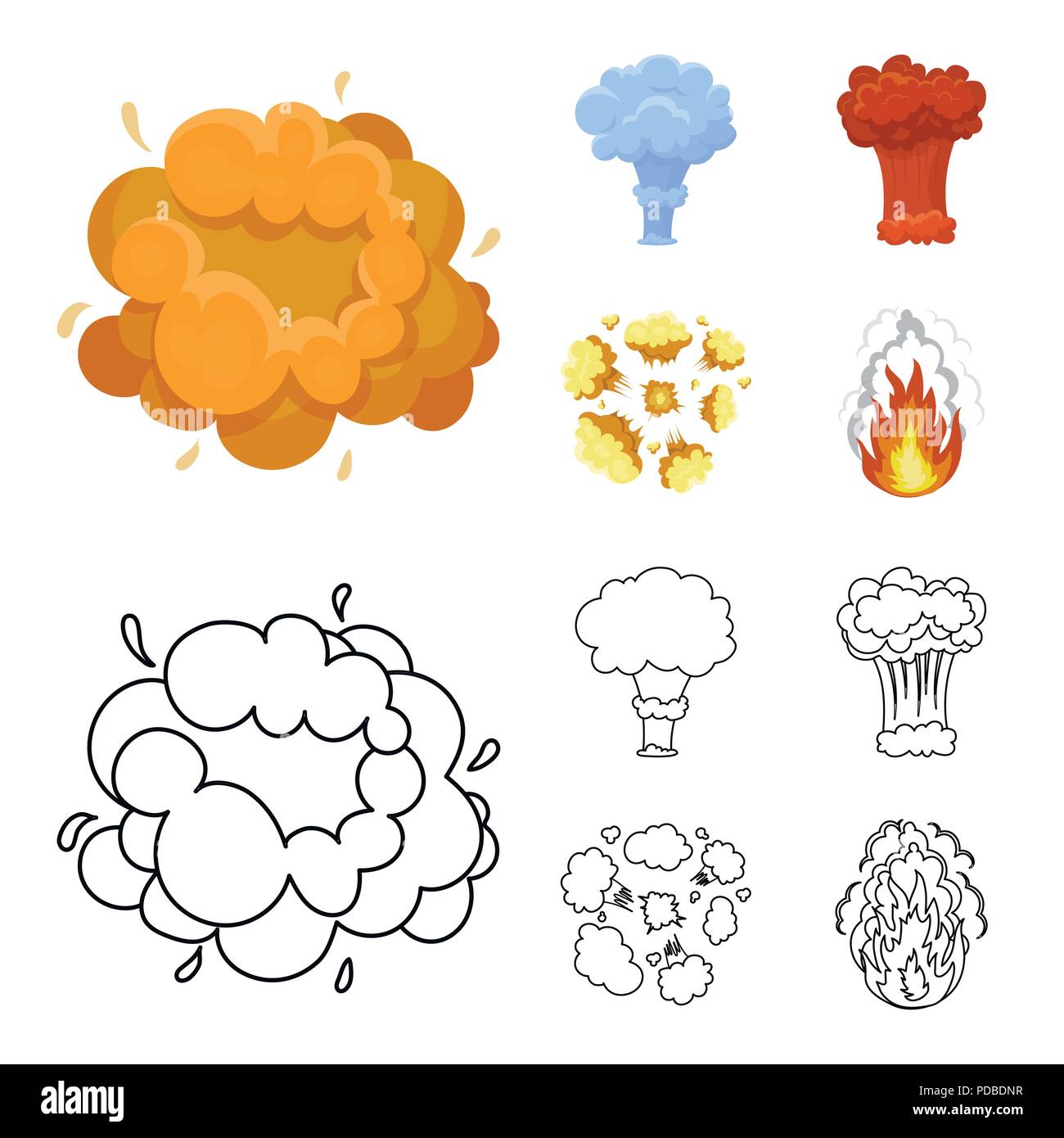 Flame, sparks, hydrogen fragments, atomic or gas explosion. Explosions ...
