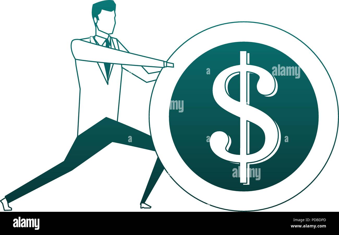 Businessmens pushing a coin in blue lines Stock Vector Image & Art - Alamy