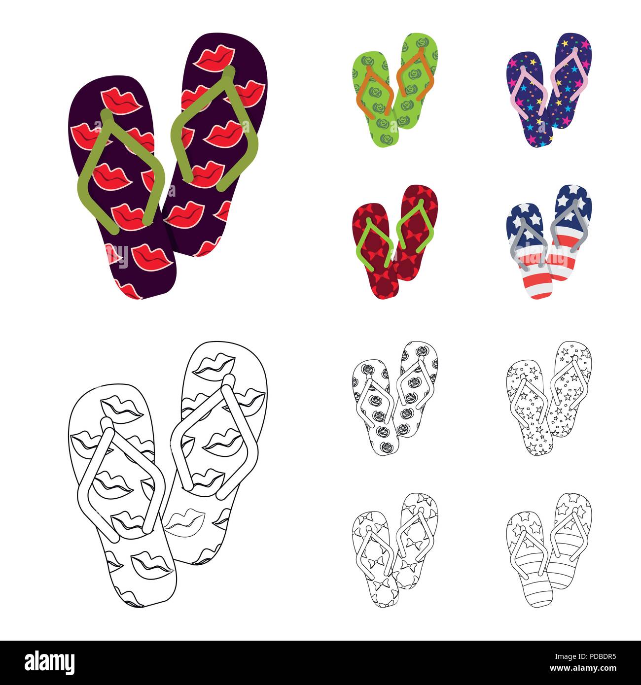 Flip-flops cartoon,outline icons in set collection for design. Beach shoes vector symbol stock ...