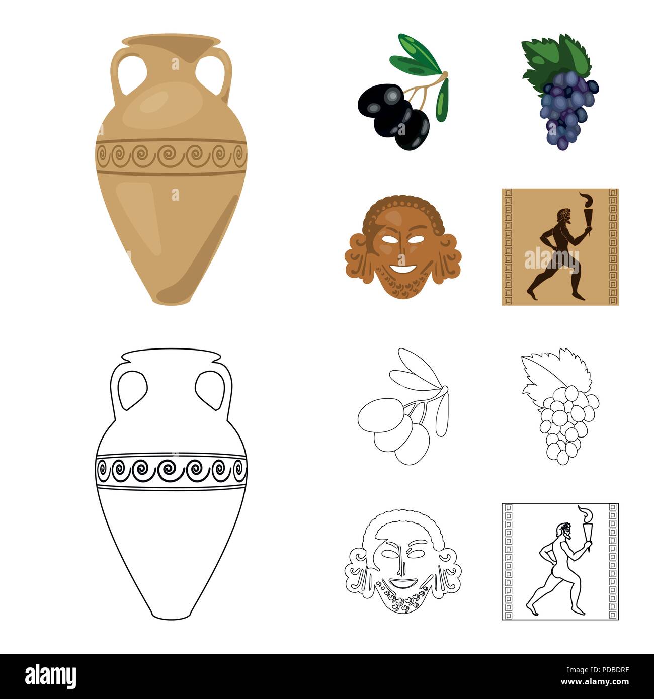 Greece, olive, branch, vase .Greece set collection icons in cartoon ...