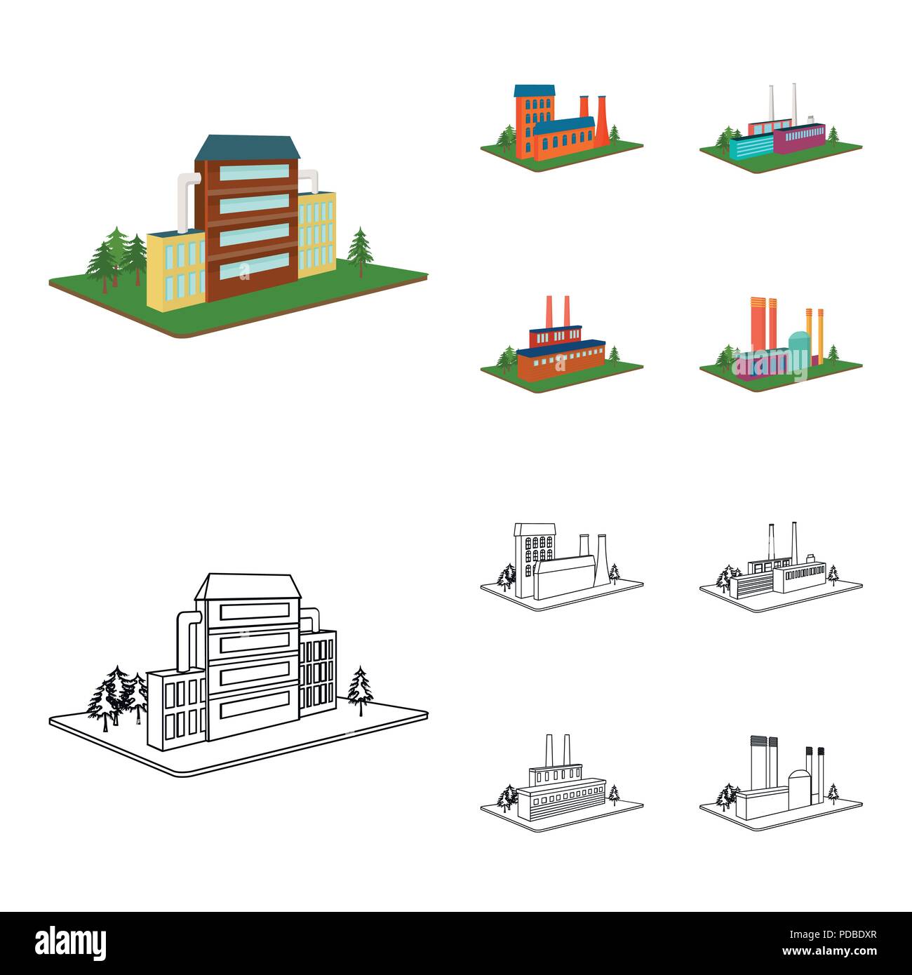 Processing factory,metallurgical plant. Factory and industry set ...