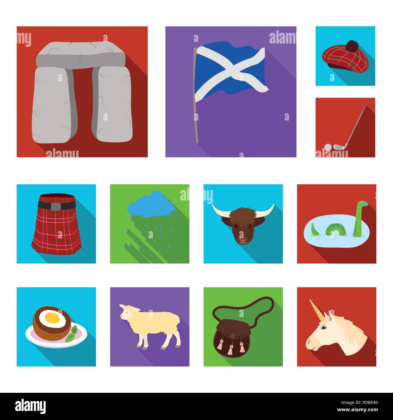 Country Scotland flat icons in set collection for design. Sightseeing ...