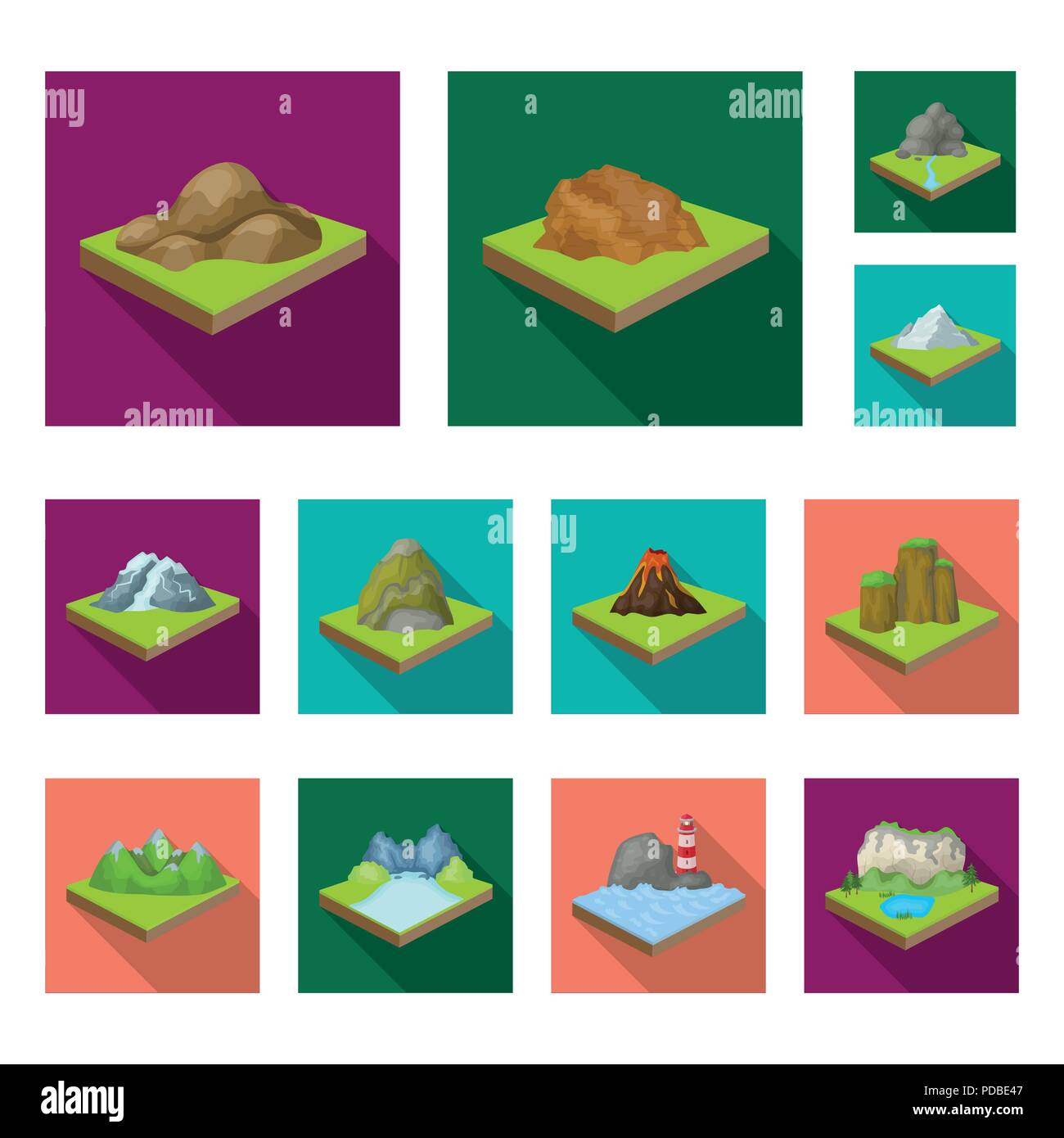 Mountains, massive flat icons in set collection for design. The surface ...
