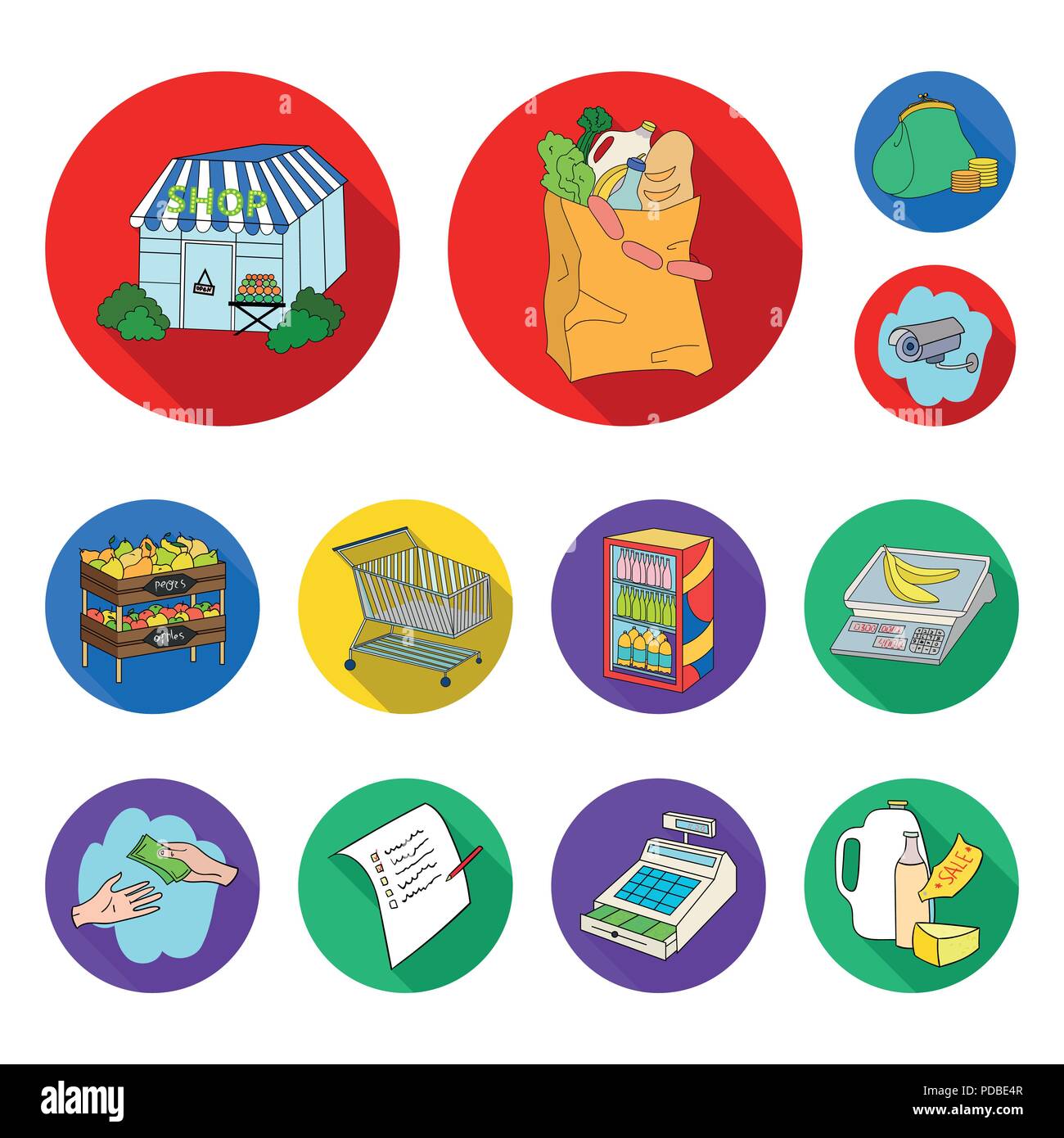 Supermarket and equipment flat icons in set collection for design ...