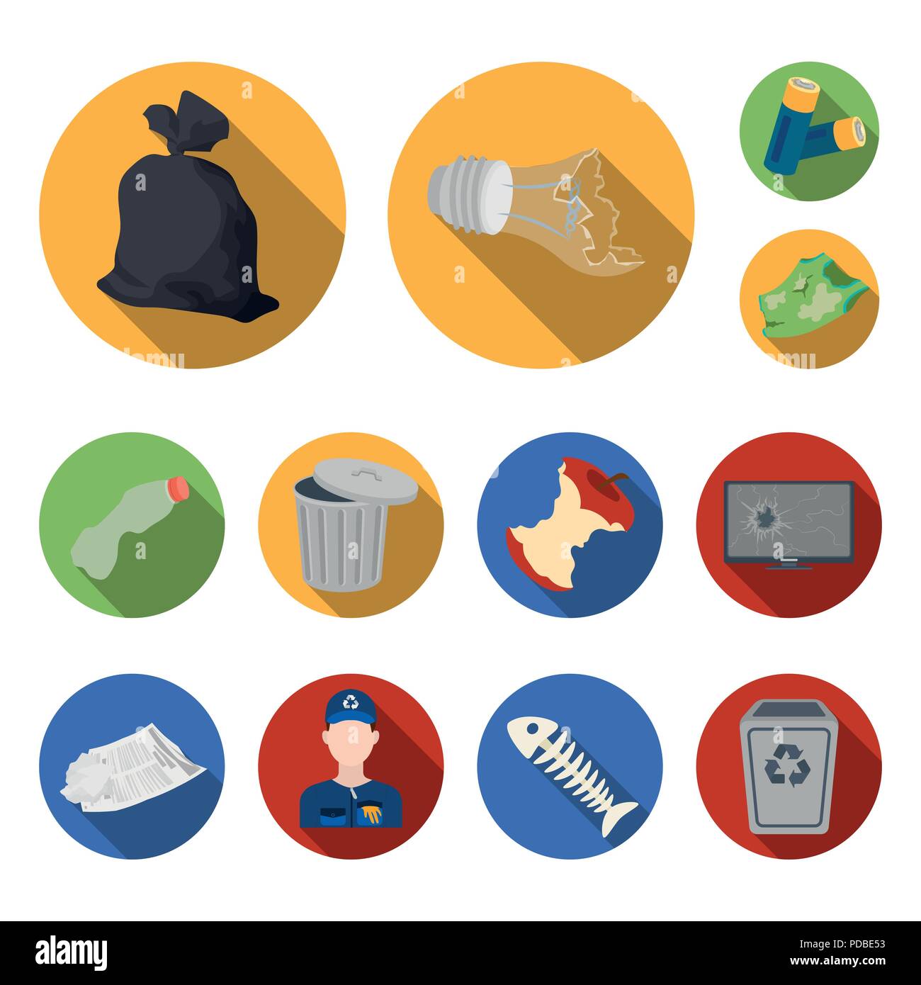 Garbage and waste flat icons in set collection for design. Cleaning ...