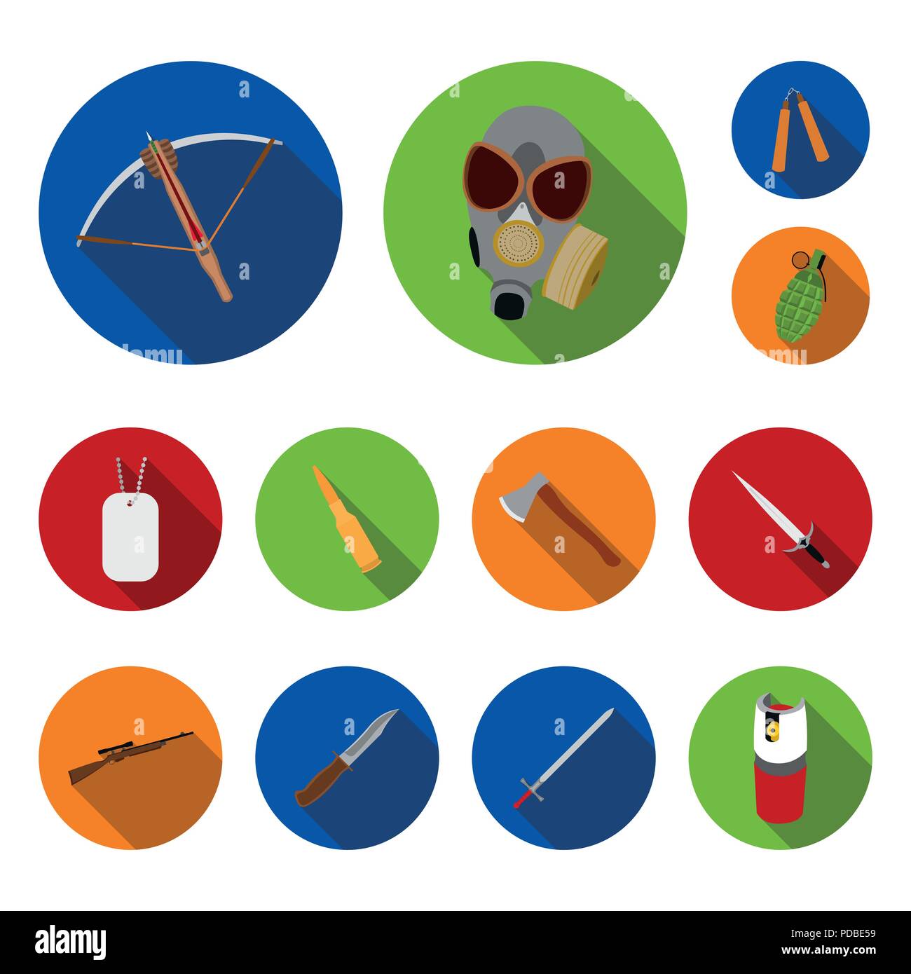 Types of weapons flat icons in set collection for design.Firearms and ...