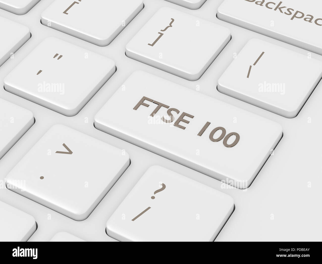 3d render closeup of computer keyboard with FTSE 100 index button ...