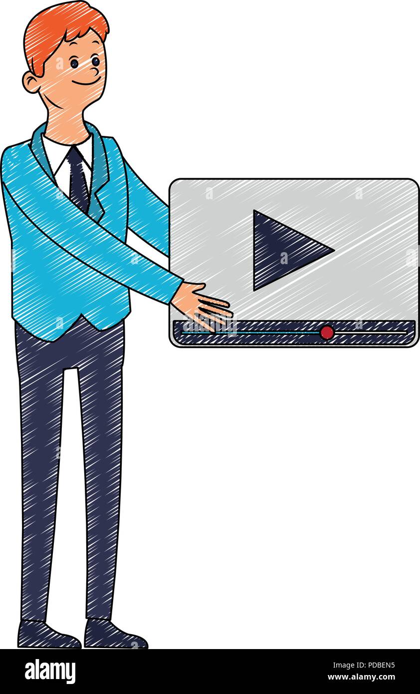 Businessman with video symbol scribble Stock Vector Image & Art - Alamy