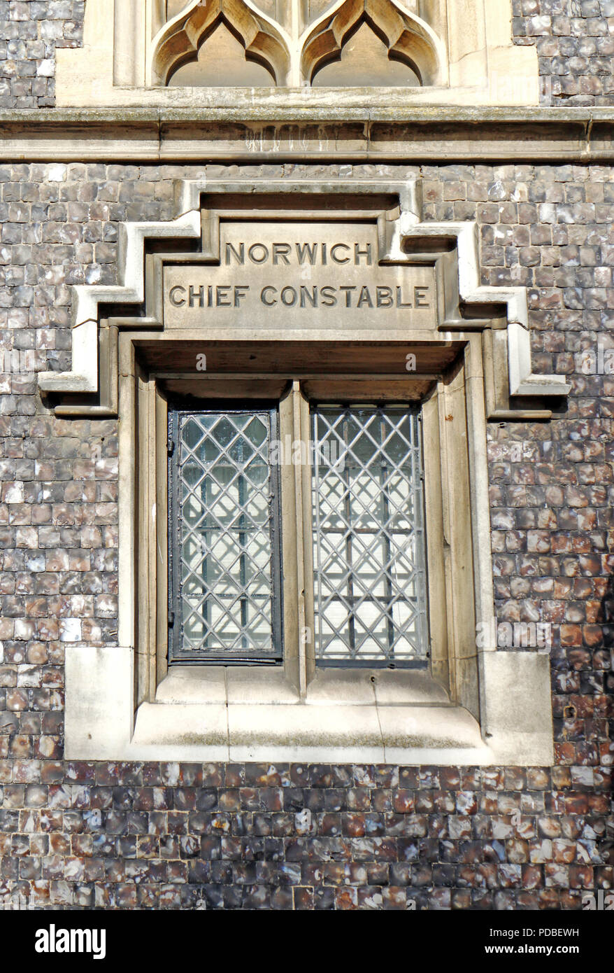A sign above a window denoting Norwich Chief Constable at the medieval ...