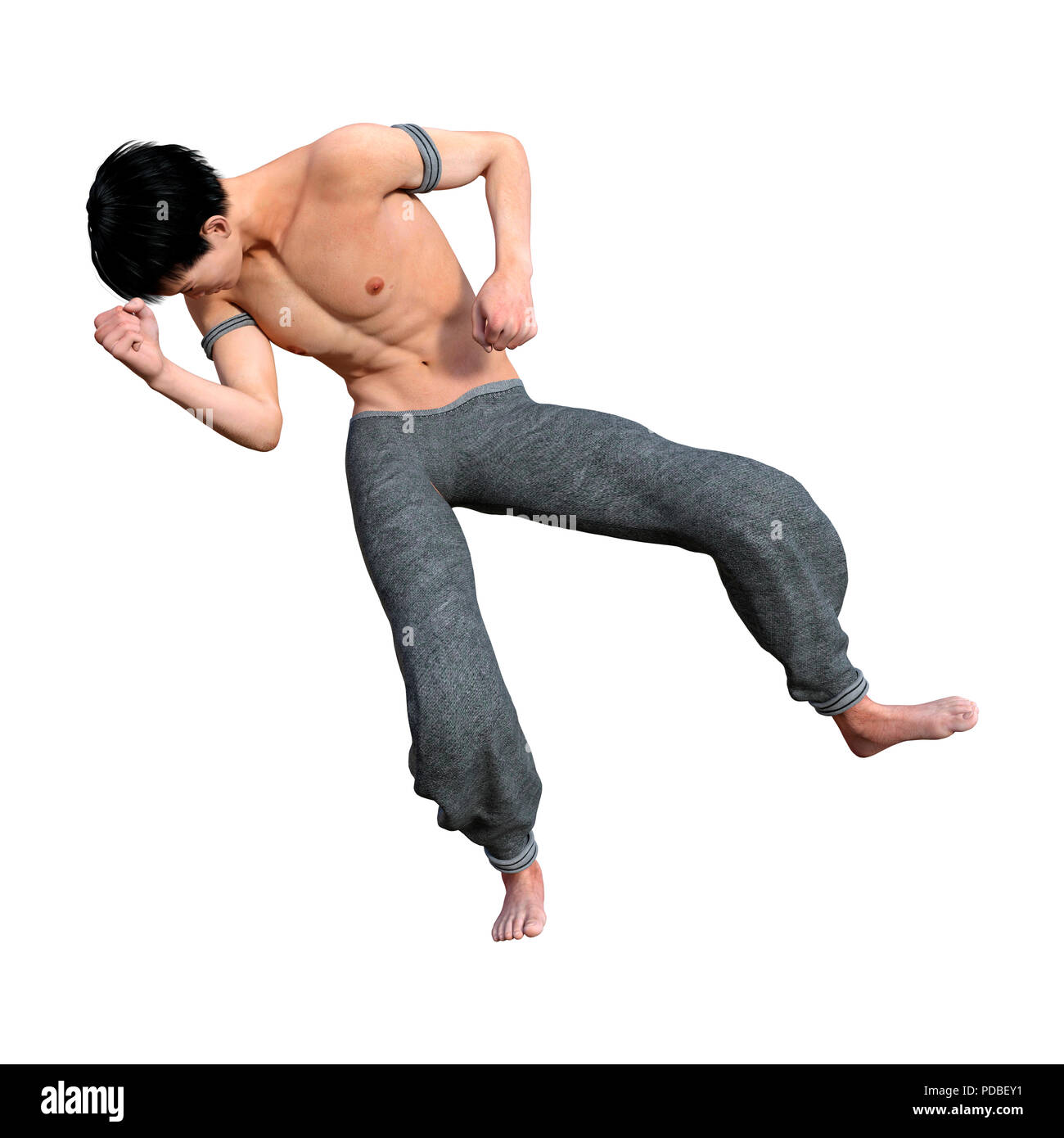 3D rendering of a fighting monk isolated on white background Stock ...